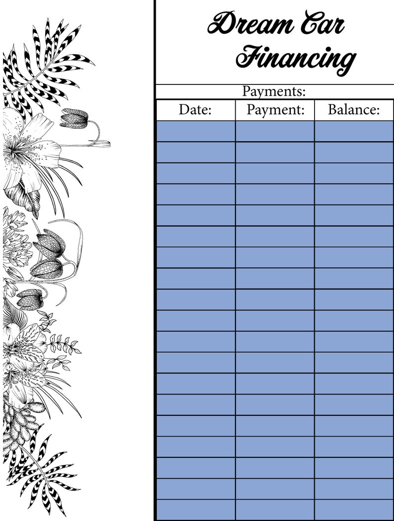 Editable and Printable Car Financing Chart - Etsy