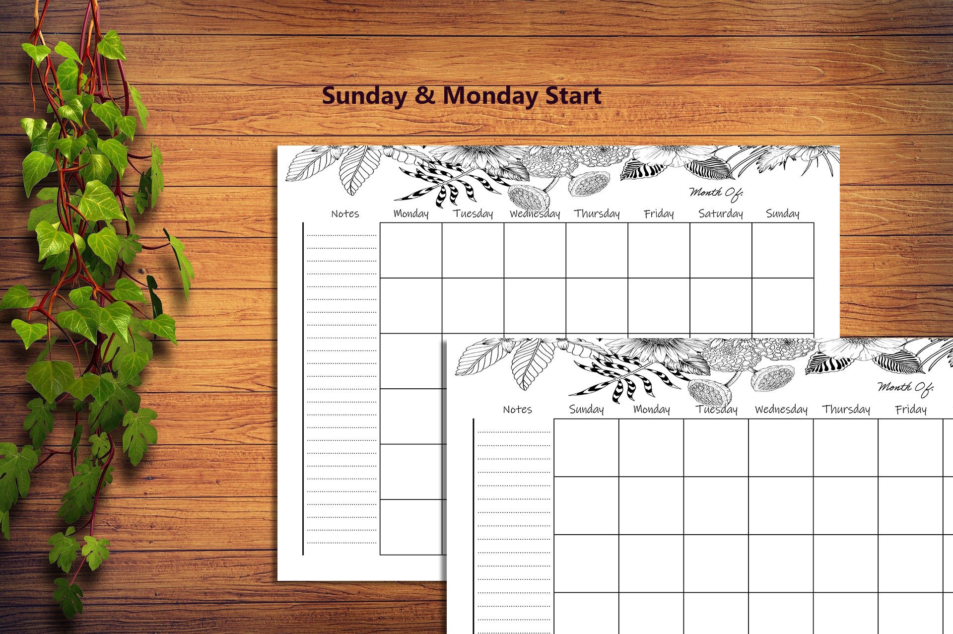 Undated Printable Monthly Calendar, Landscape Month on One Page, Letter ...