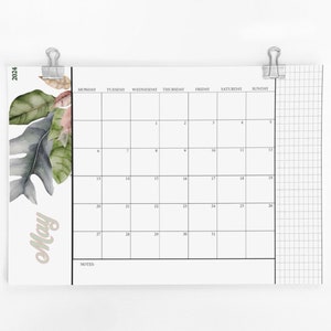 Printable 2024 Landscape Botanical Calendar Sunday & Monday Start A4 ...