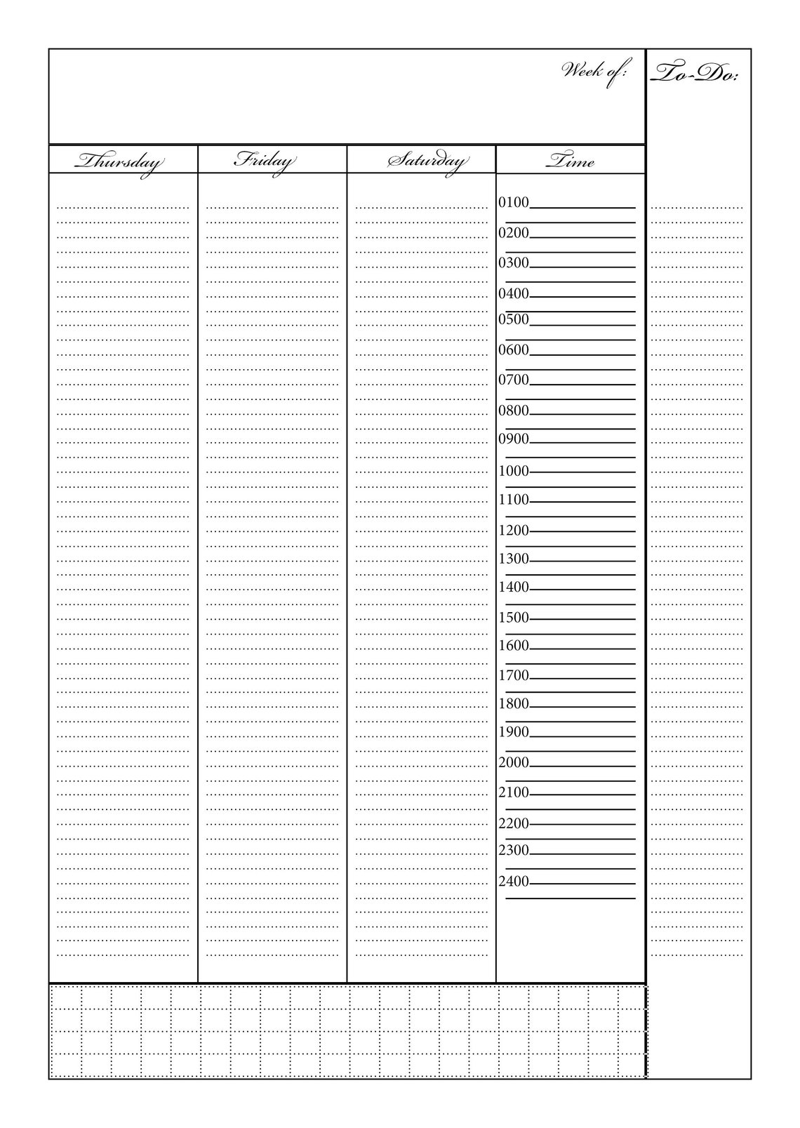 Weekly Planner Printable Vertical Daily Hourly Schedule in 4 | Etsy