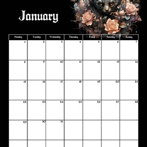 2024 Gothic Themed Printable Monthly Desk Calendar Tabloid, A4, Letter ...