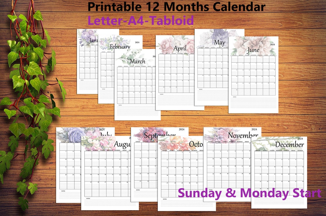 2024 Lined Monthly Calendars Portrait 8.5x11 A4 11x17 - Etsy