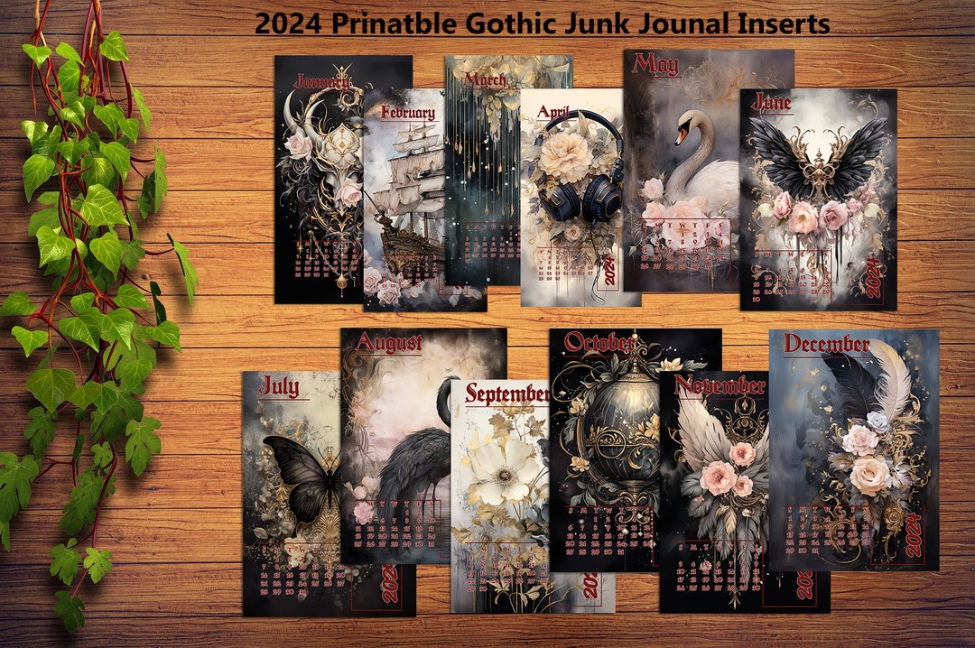 Printable 2024 Gothic Planner Inserts Sunday and Monday Start Junk ...