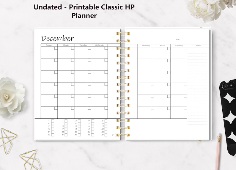 Undated Printable Monthly Calendar on Two Pages, Classic HP, Sunday and ...