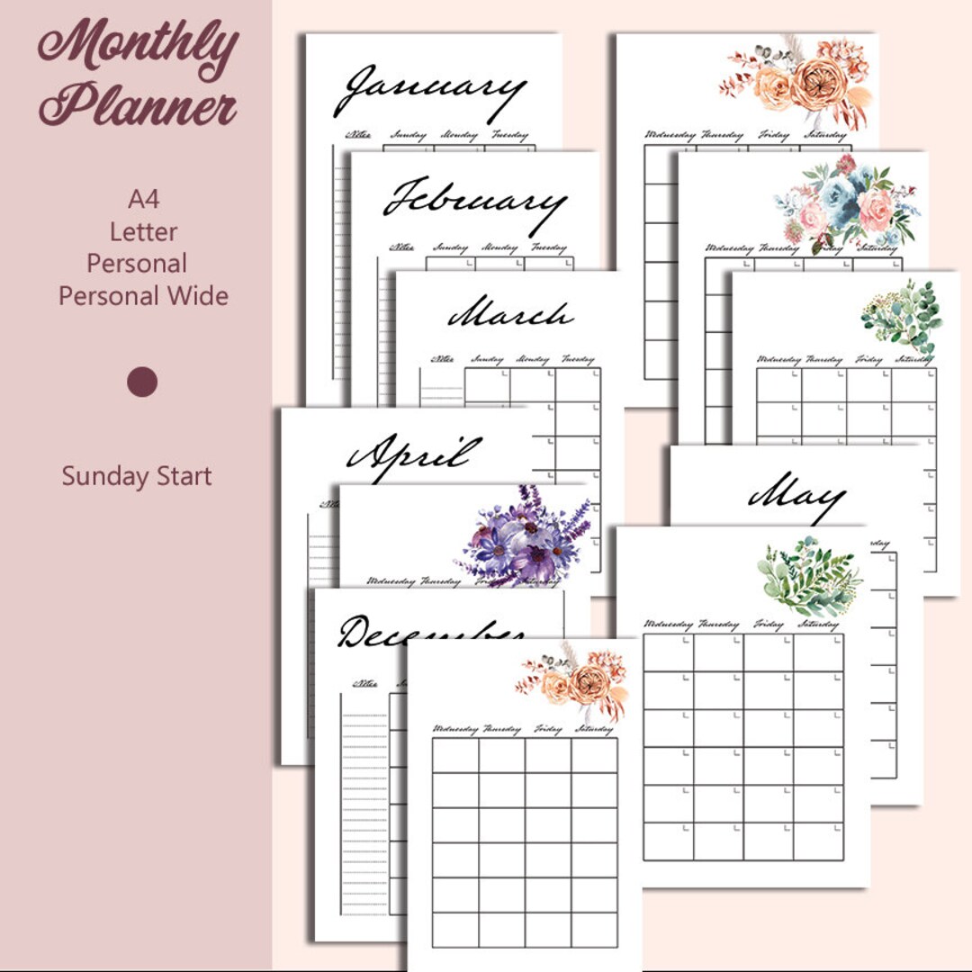 Undated Monthly Planner on Two Pages, Monthly Layout Calendar ...