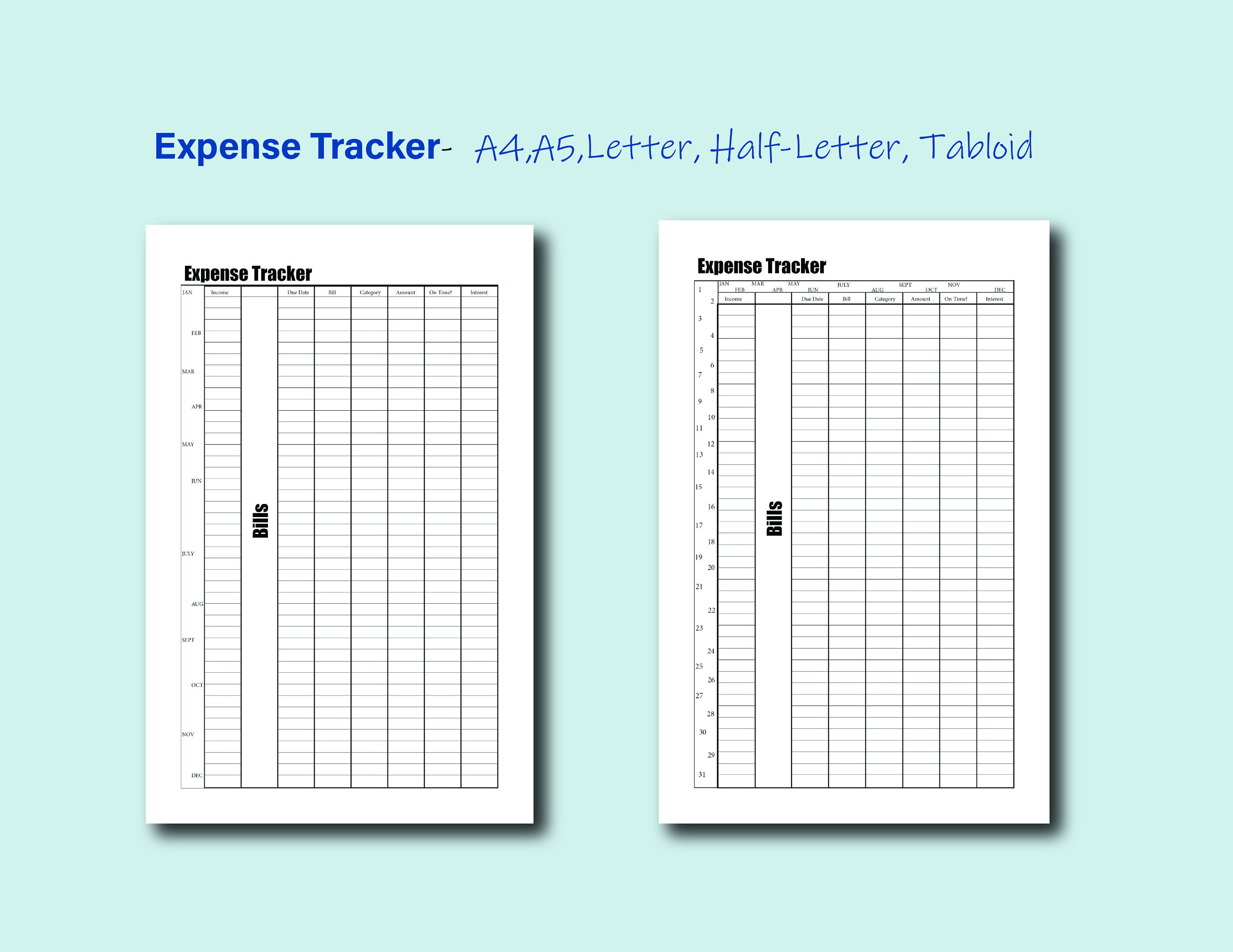 Printable Income Expense Tracker on Two Pages- A5, A4, Letter, Half ...