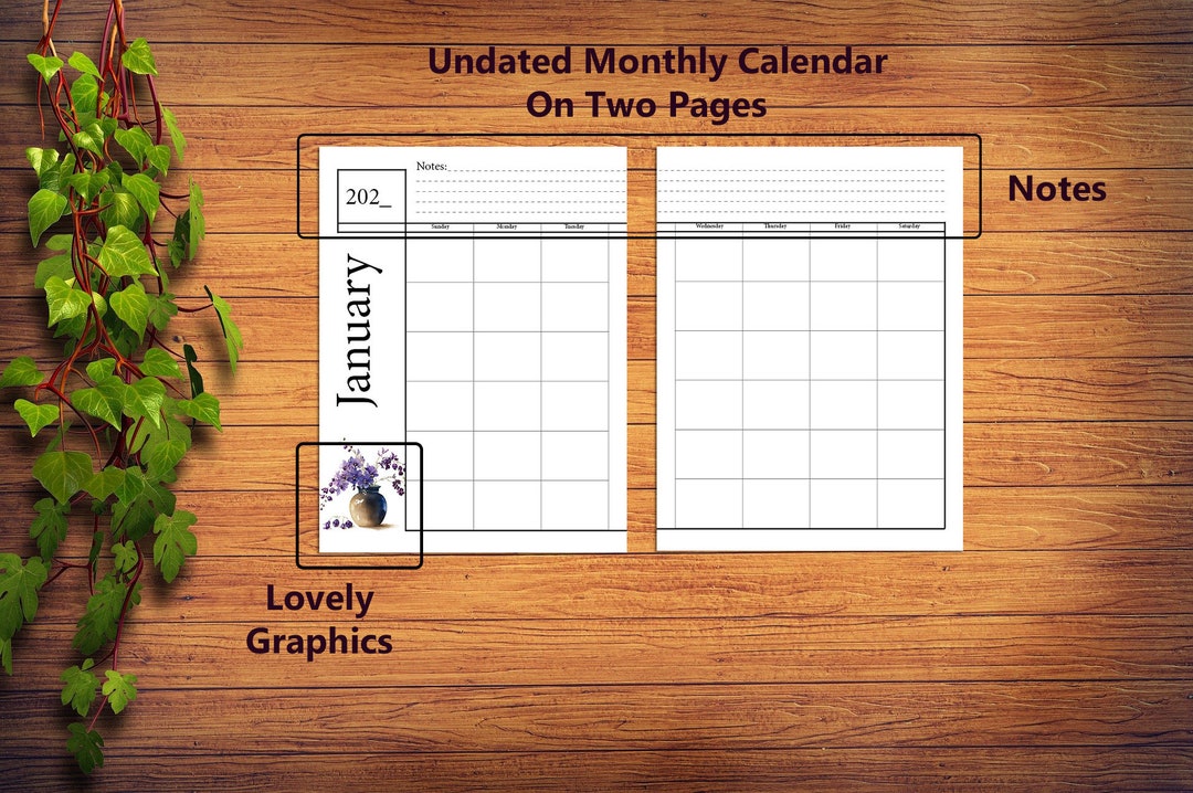 Undated Printable Monthly Calendar Insert - Monthly Planner on Two ...