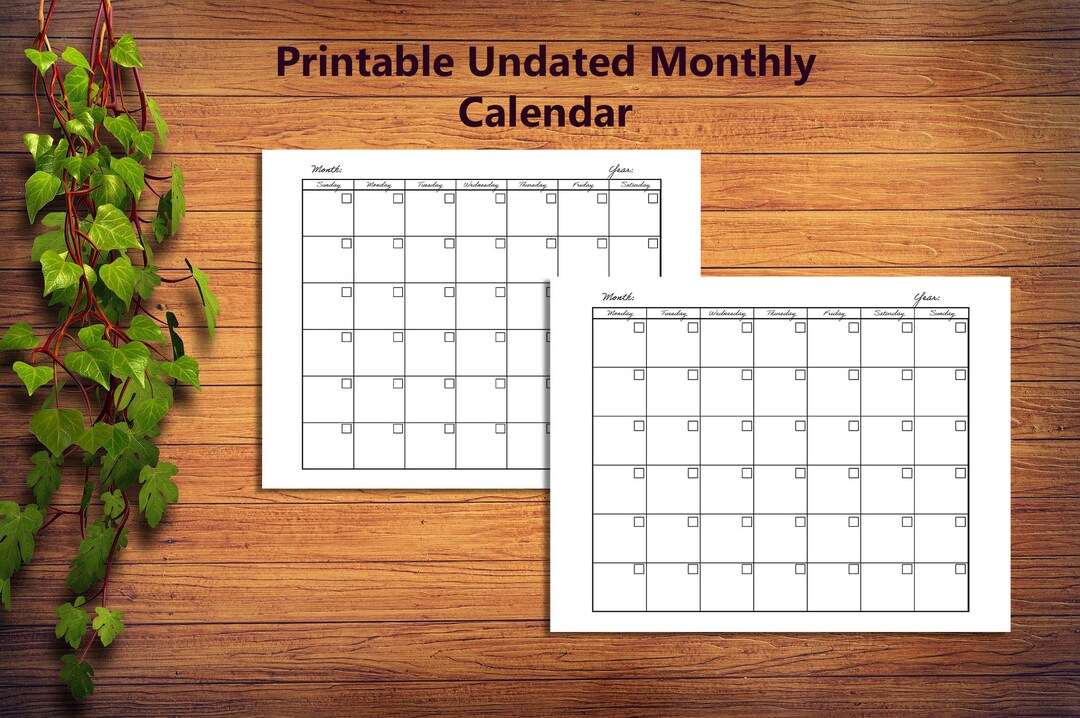 Printable Undated Monthly Planner - Instant Download - Letter, A4 ...