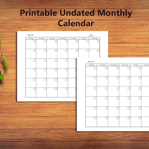 Printable Undated Monthly Planner - Instant Download - Letter, A4 ...