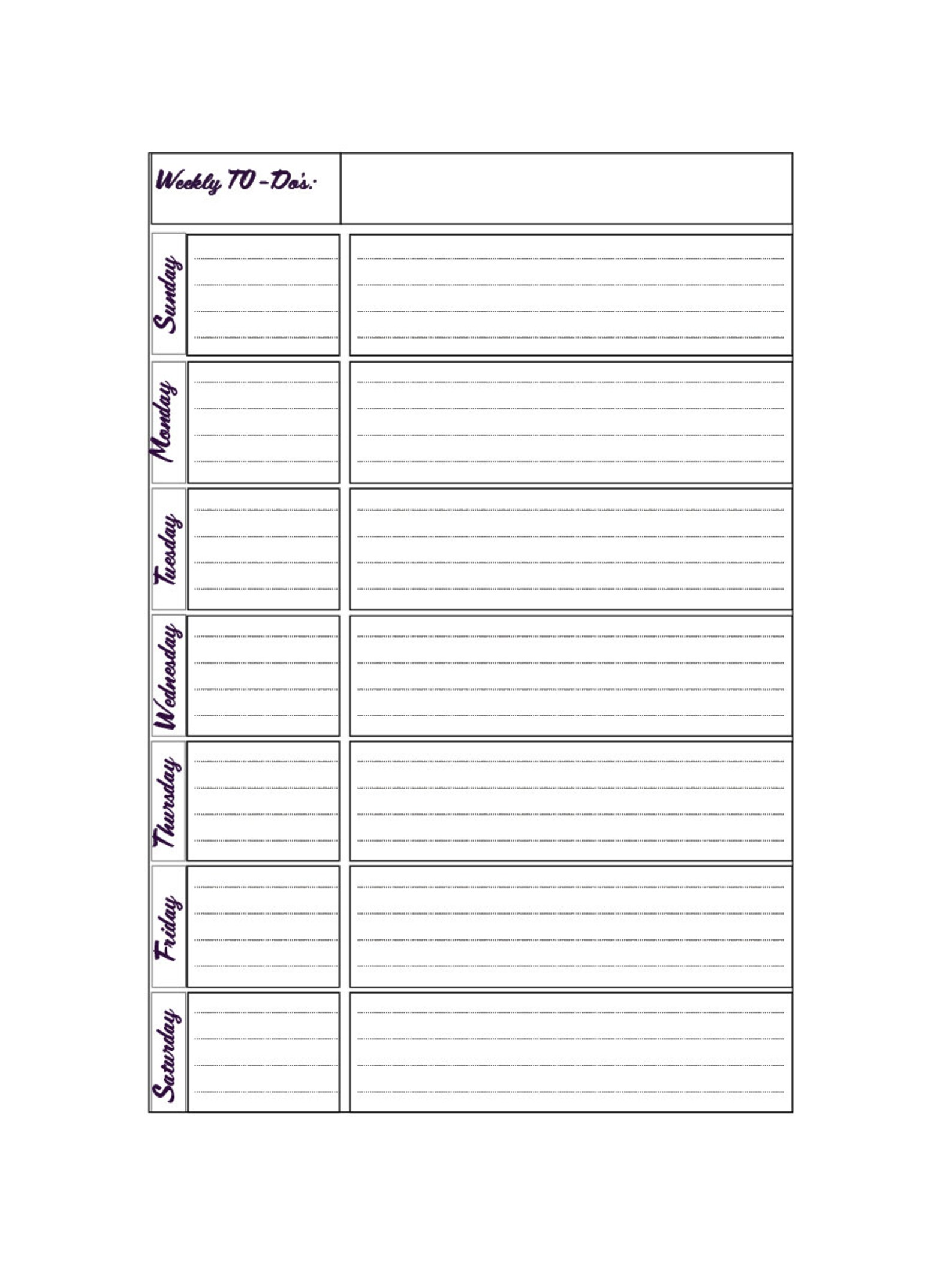 Printable Weekly Horizontal Planner on 2 Pages Sunday and | Etsy