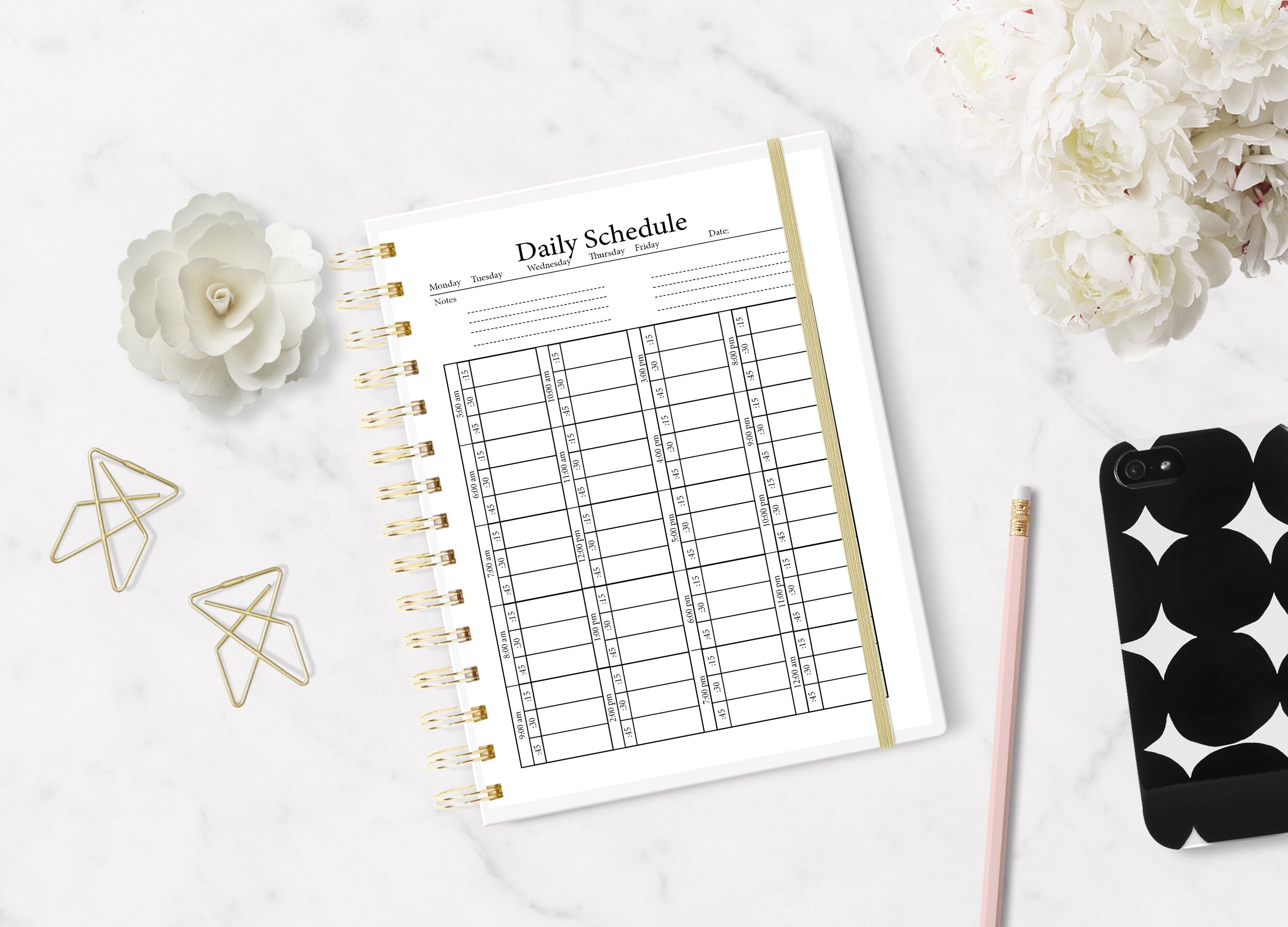 Printable 15 Minute Daily Planner Portrait Layout Blank Planner-5 Am to ...