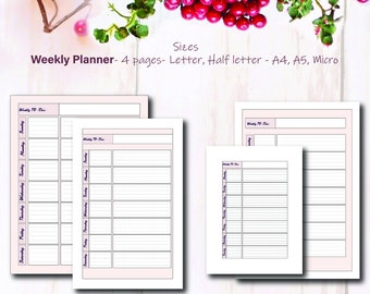 PRINTABLE Weekly Planner Insert Half Letter Horizontal Week - Etsy