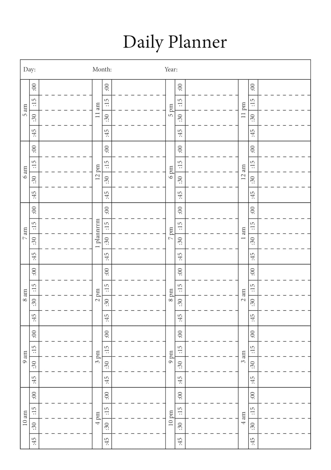 Printable 15 Minute Daily Planner Portrait Layout 24 Hour - Etsy