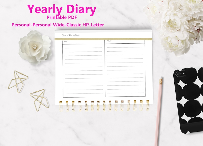 Printable Yearly Overview Diary: Personal, Wide, HP, Letter (PDF) - Etsy