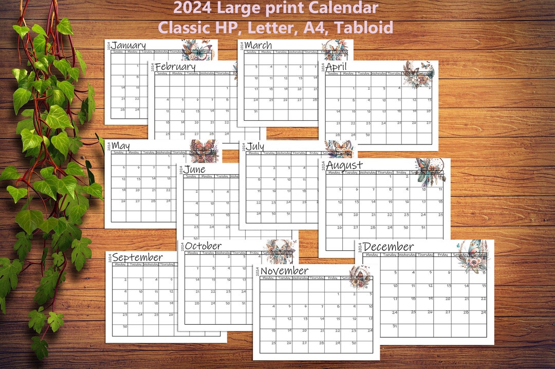 2024 Large Print Landscape Calendar 2024 Printable Large Calendar ...