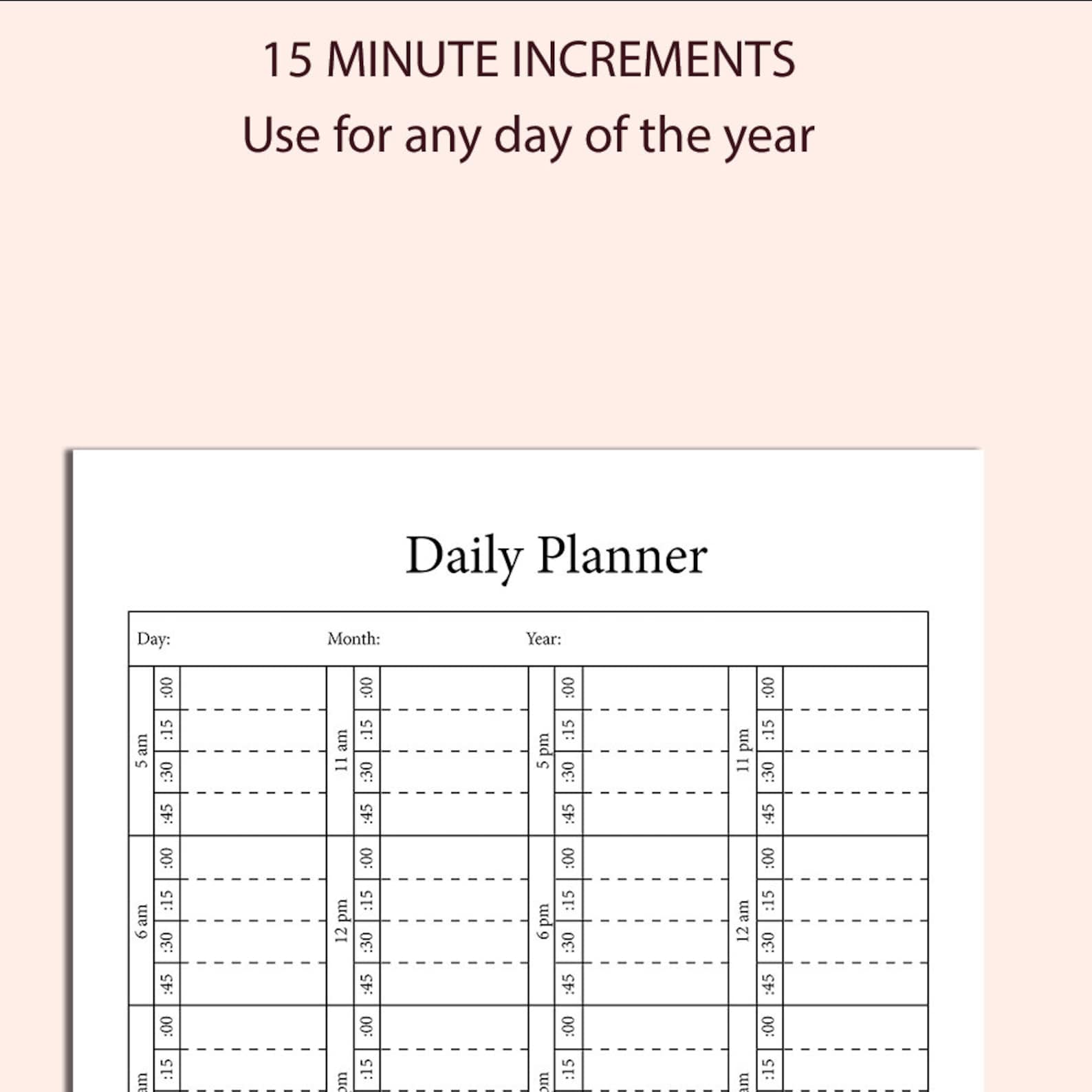 15 Minute Daily Planner Notepad, Portrait Layout 24 Hour Planner in 15 ...