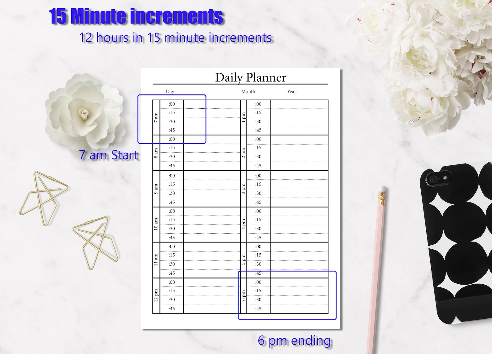 Printable 15 Minute Daily Planner Portrait Layout- 12 Hours in 15 ...