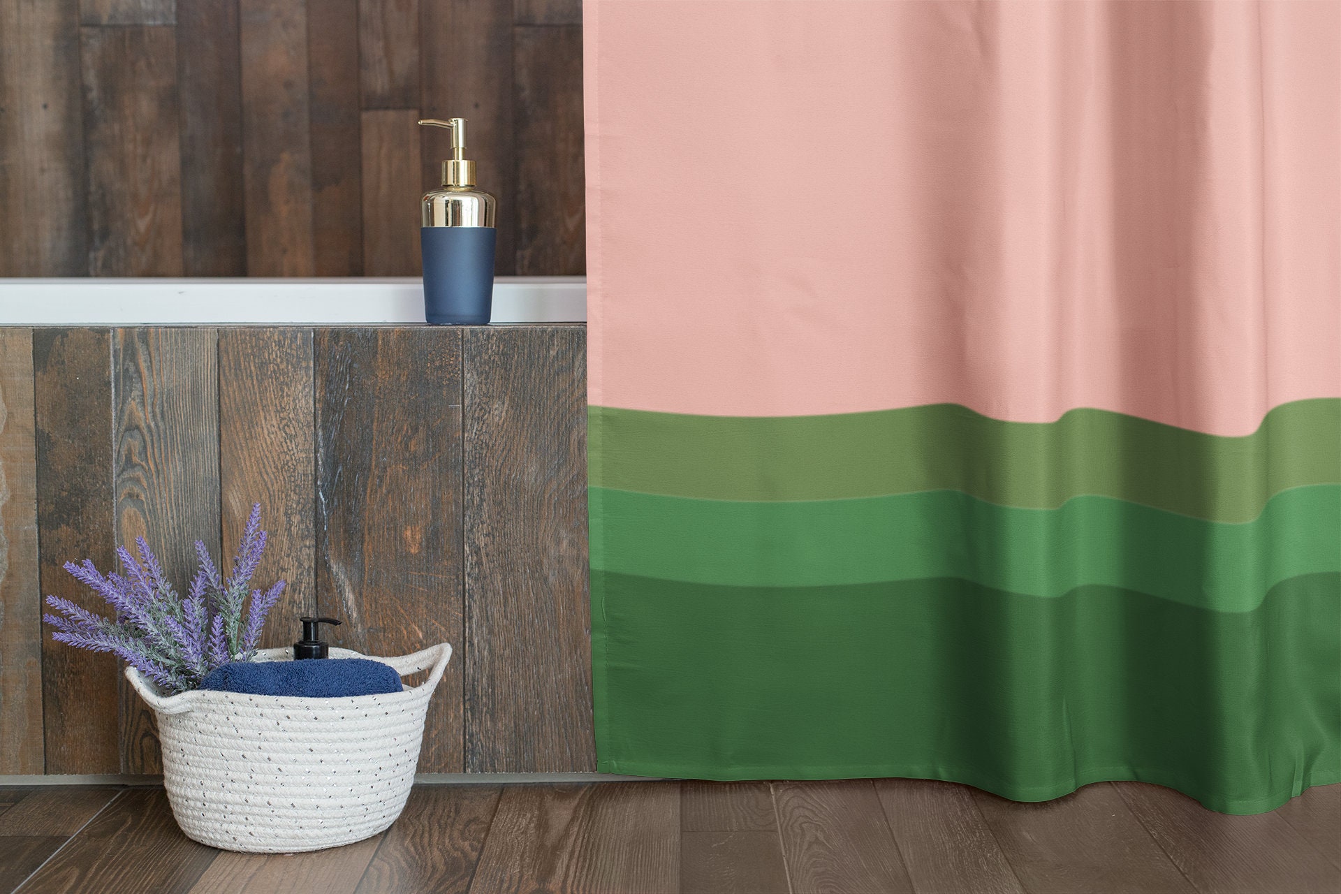 Pink and Green Color Block Shower Curtain - Etsy