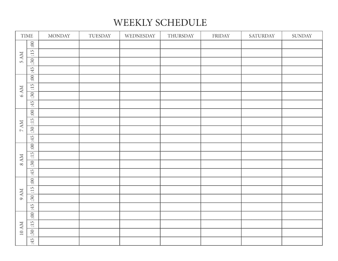 15 Minute Untimed Printable Weekly Planner, Landscape Weekly Schedule ...