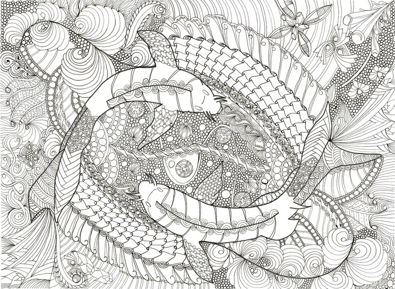 PDF Adult Coloring- Pisces Koi Fish Zentangle Designed Electronic ...