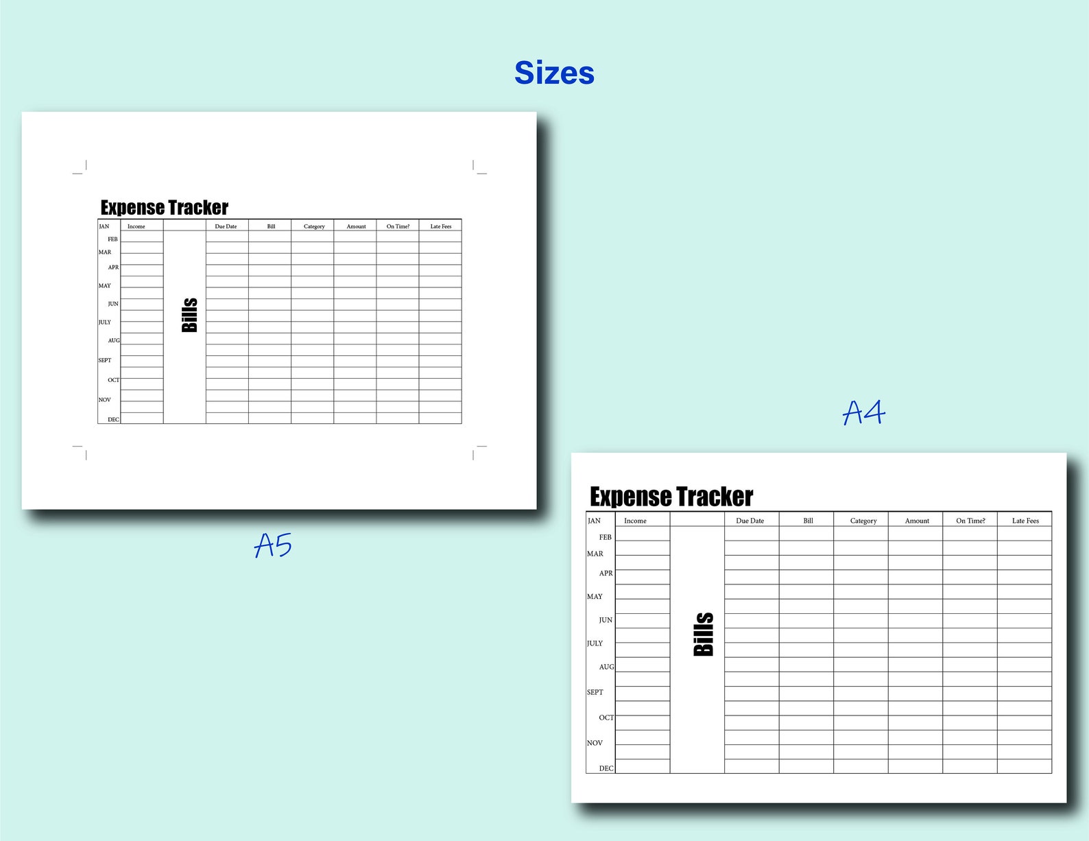 Printable Income Expense Tracker on Two Pages- A5, A4, Letter, Half ...
