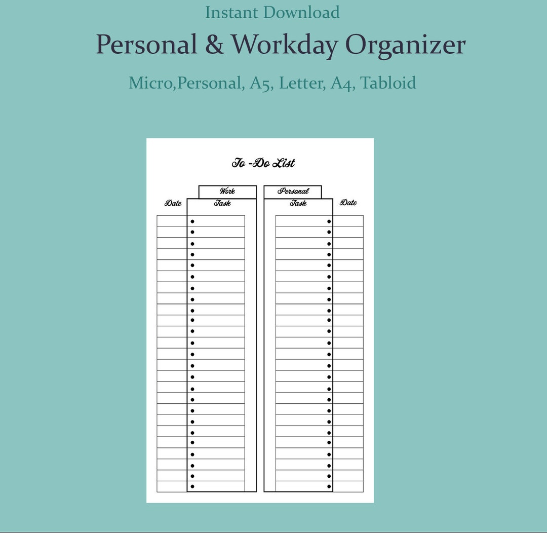 Printable Work & Personal To-do List Planner (digital Download) - Etsy