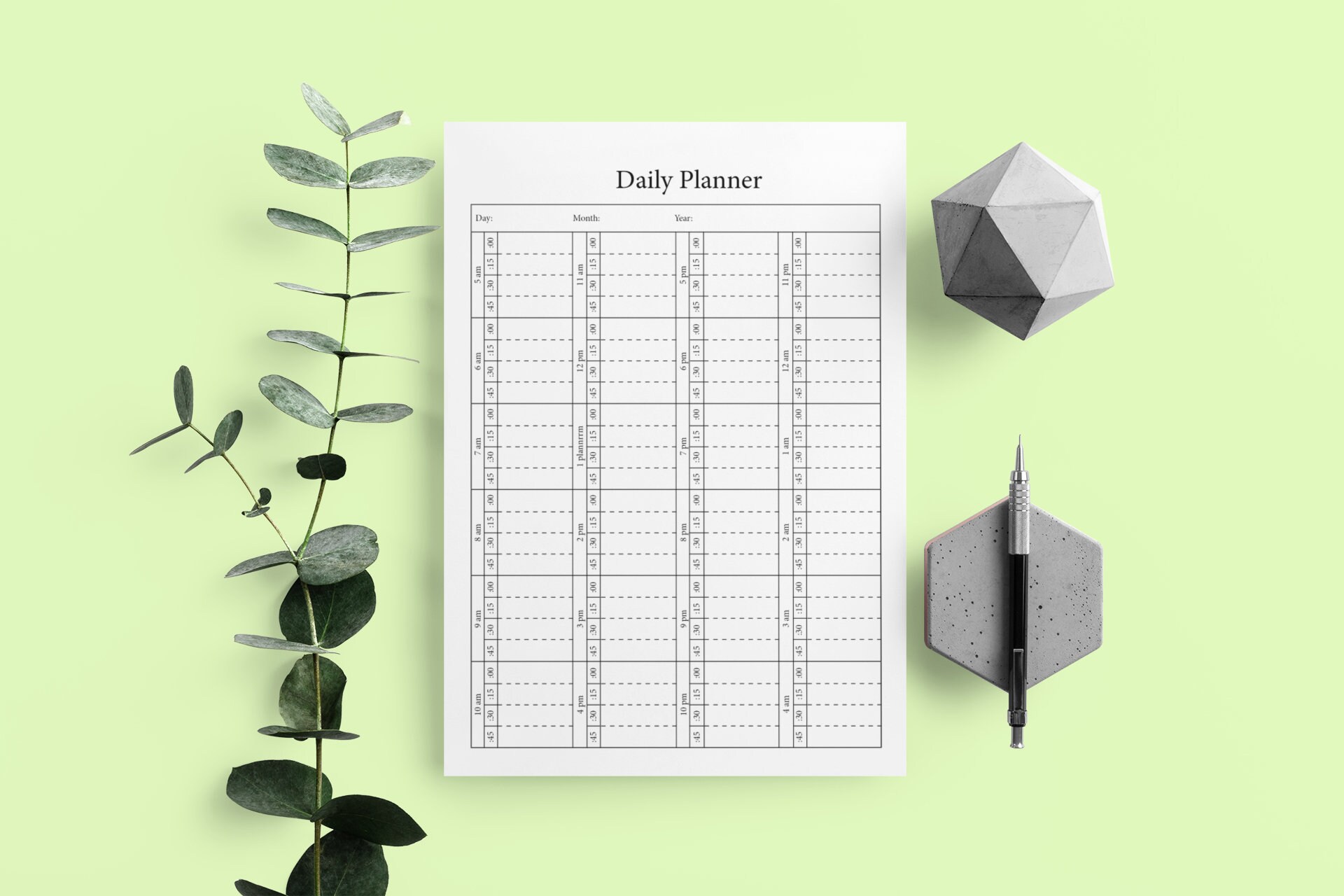 15 Minute Daily Planner Notepad, Portrait Layout 24 Hour Planner in 15 ...