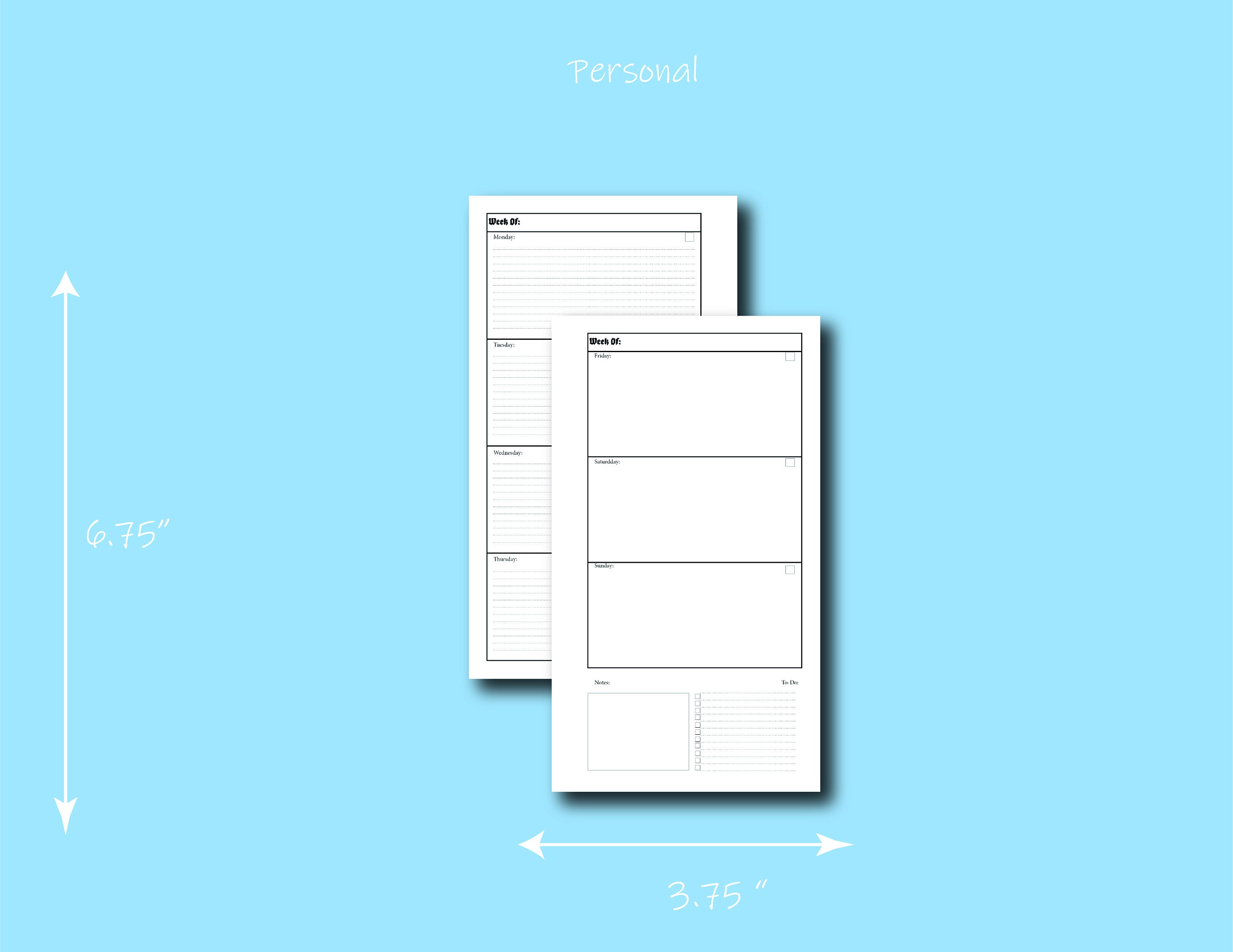 Printable Weekly Planner Insert on 2 Pages,personal Sized, Horizontal ...