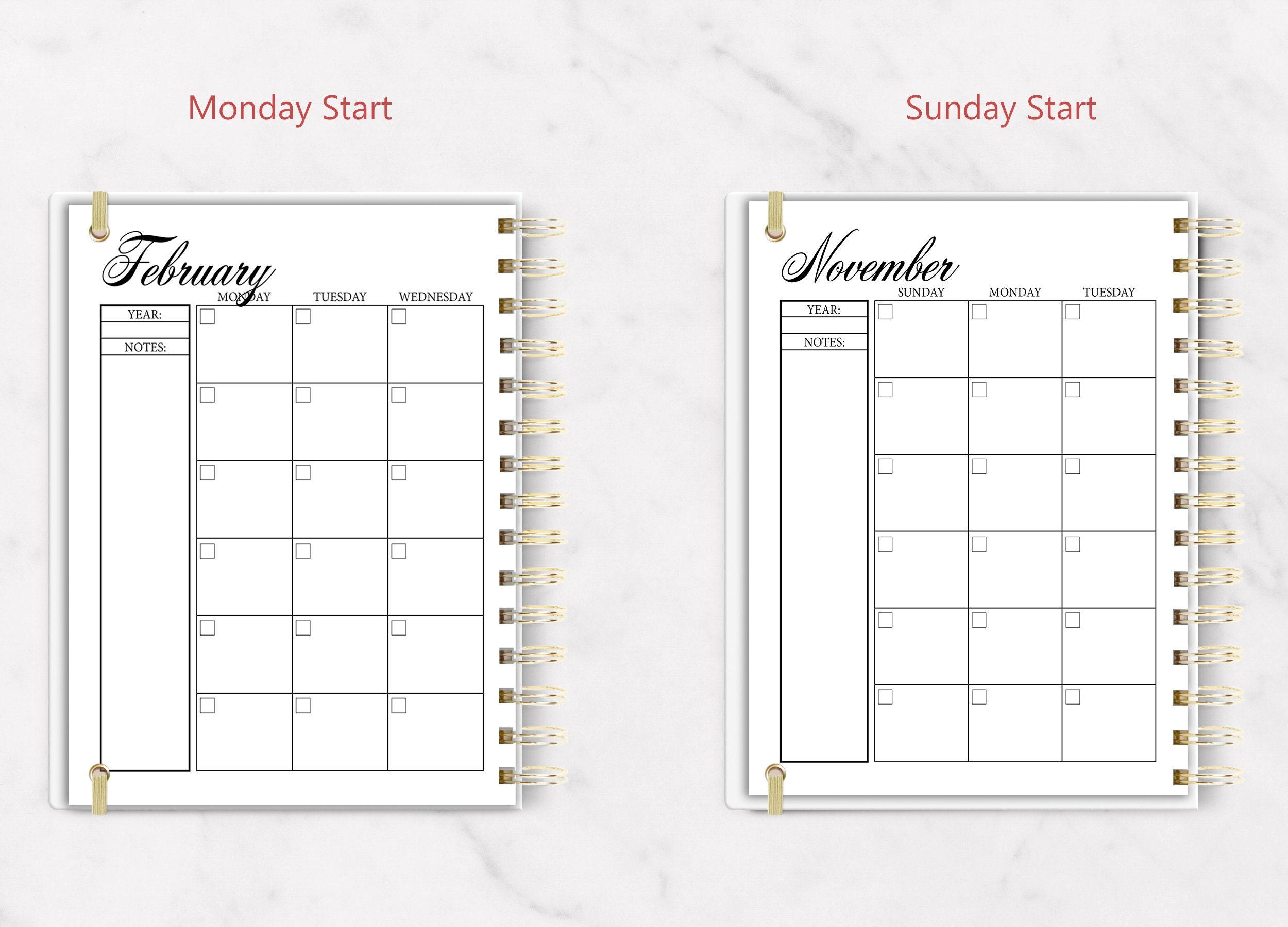 Monthly Planner Undated Month on Two Pages, Planner Inserts, Mon/sun ...