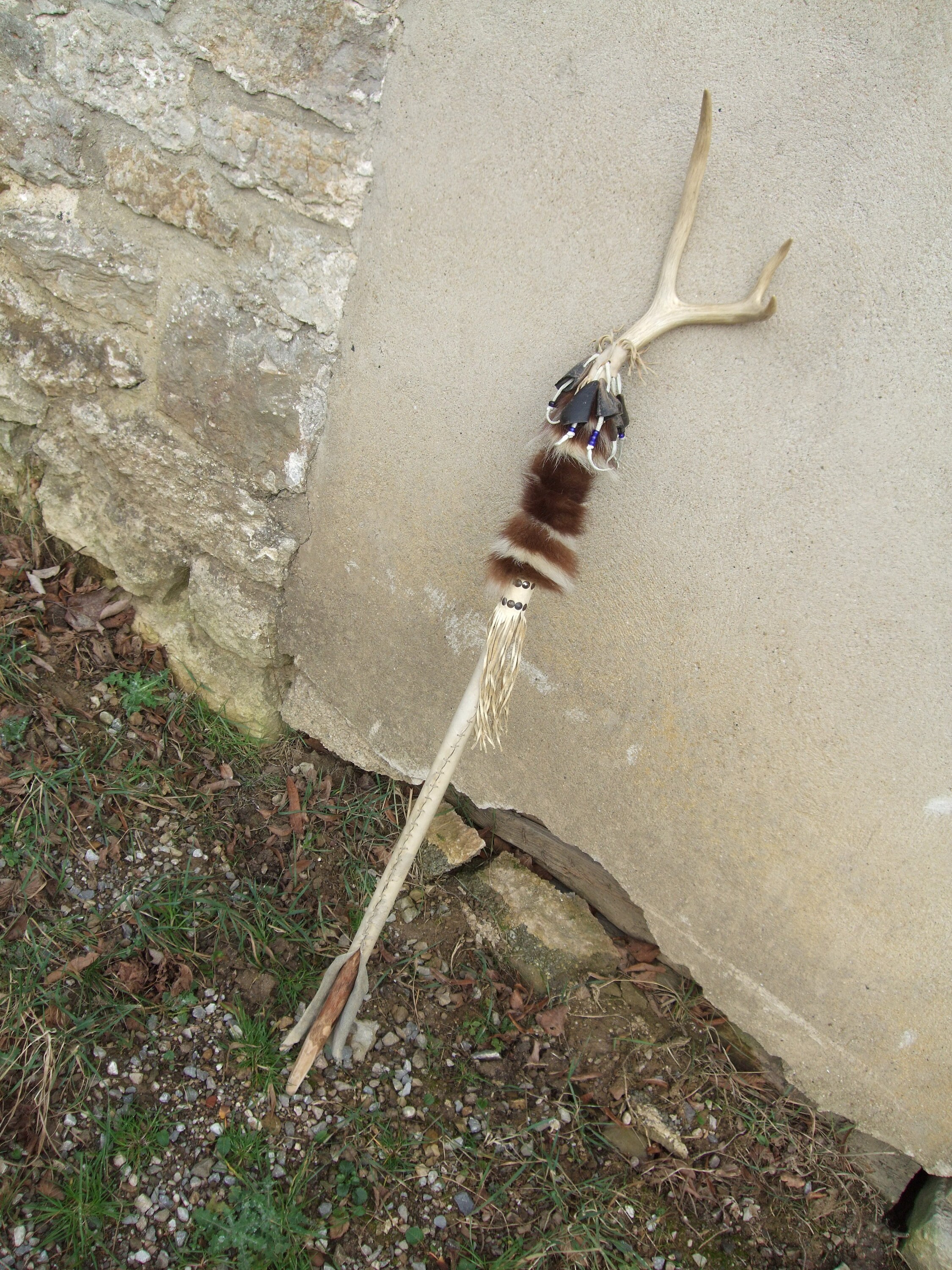 Dance Stick W/antler, Deer Hooves, Skunk Fur Shaman's Wand Prayer Stick ...