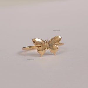 Butterfly Ring, 14k Gold Butterfly Stacking Ring, Plain Gold Minimalist ...