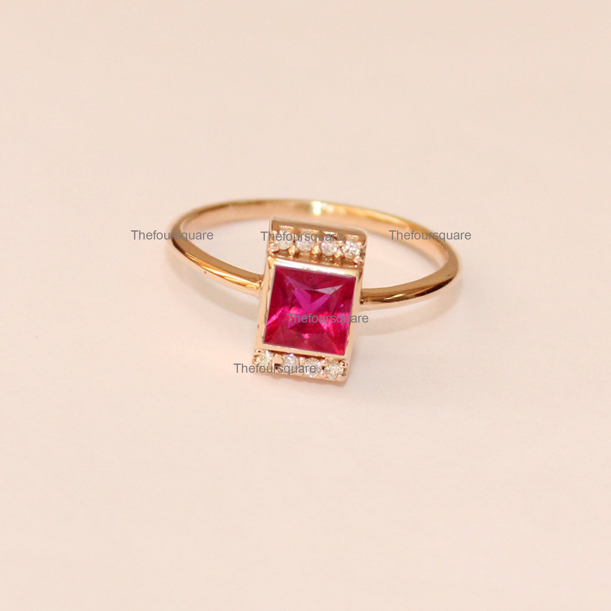 Princess Cut Ruby Gemstone with Diamond Pave Wedding Ring 14k | Etsy