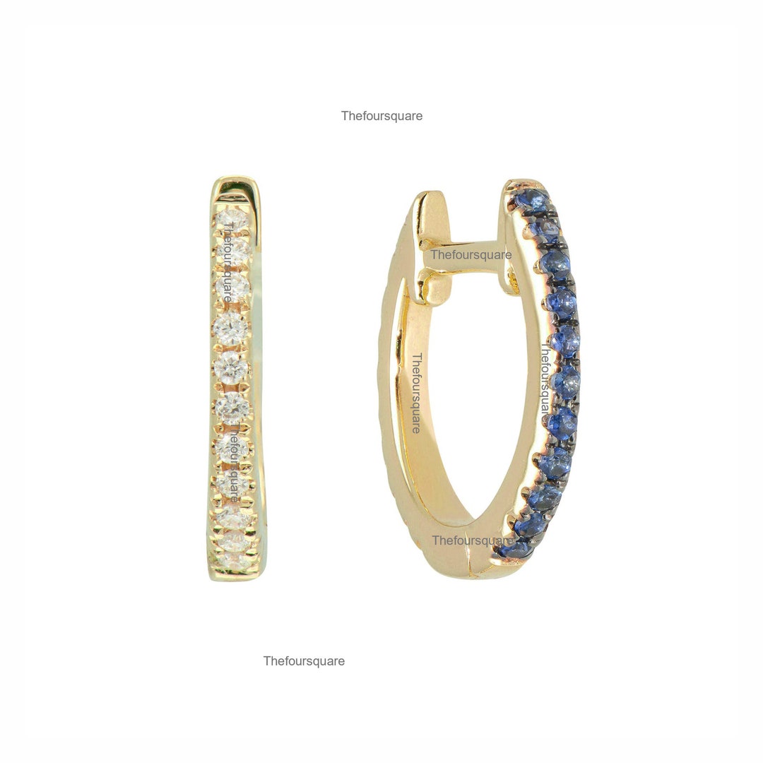 Reversible Hoops by Thefoursquare, 14k Gold Double Side Huggies, Blue ...