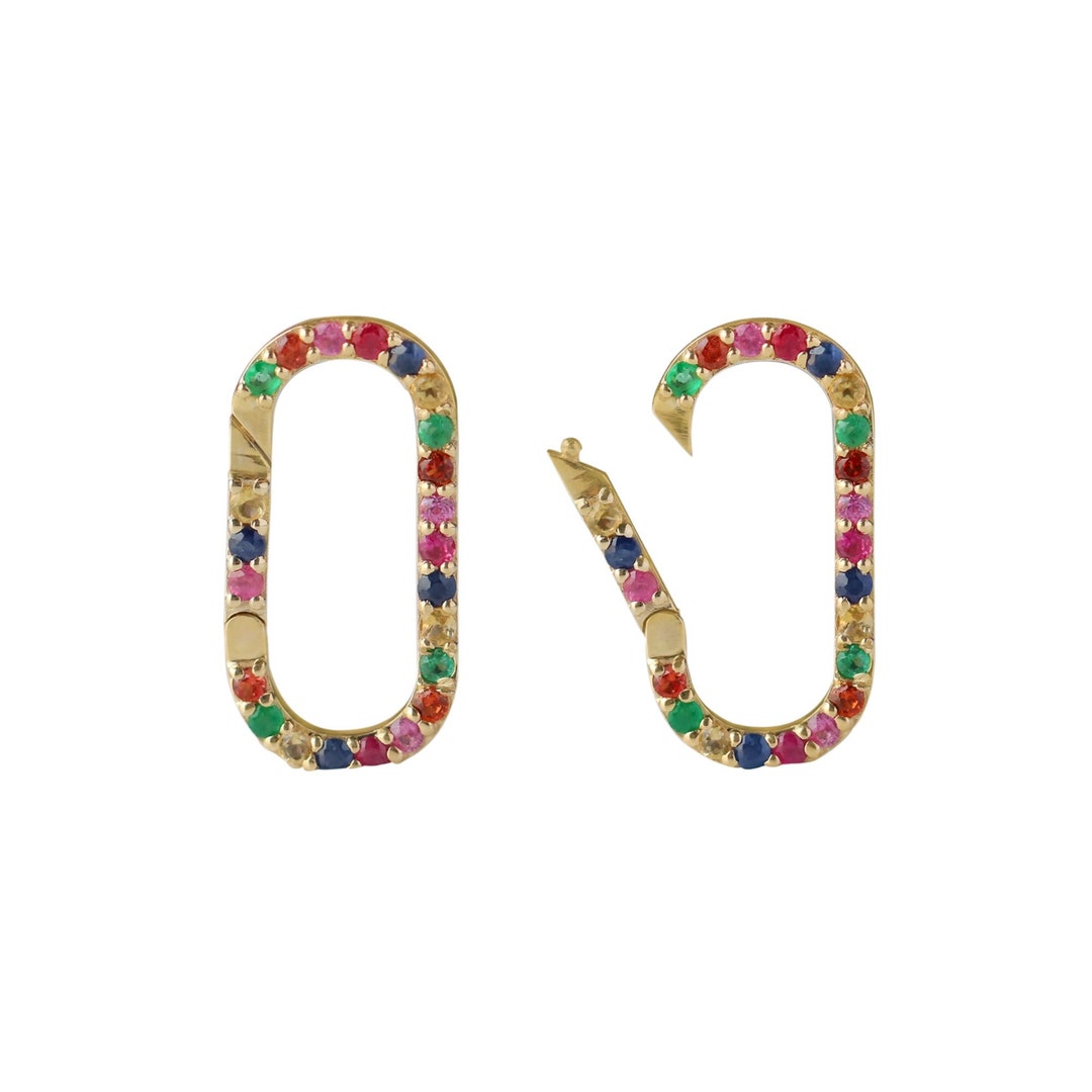 Multi Gemstone Lock, Oval Enhancer Lock Jewelry, 14k Gold Charm Lock ...