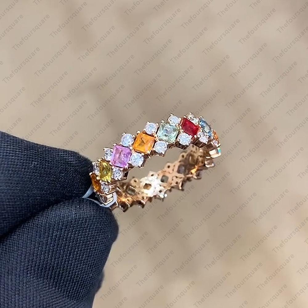 Princess Eternity Ring, Multi Sapphire Full Eternity Band, 14k Solid ...