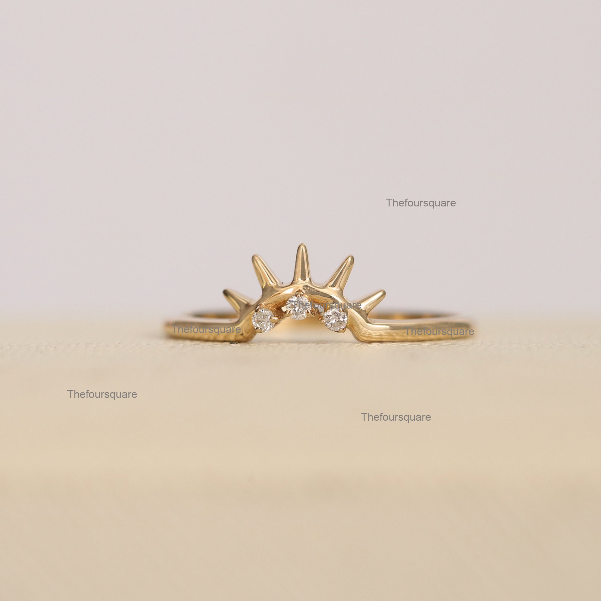 Diamond Spike Ring, 14k Gold Sunburst Ring, Mini Spike Ring, Trio ...