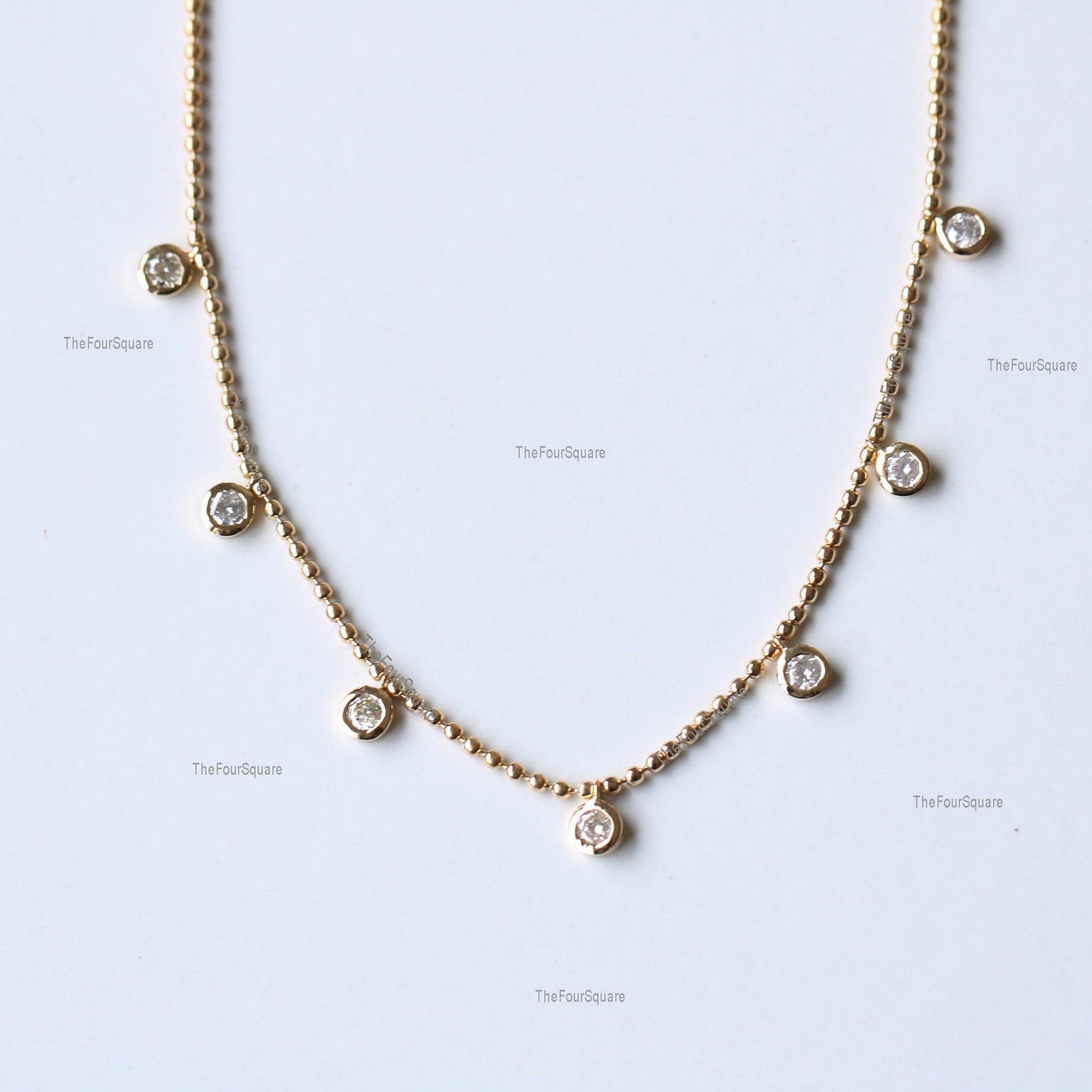 0.45 Ct Diamond Bezel Set Drop Necklace 14k Rose Gold - Etsy