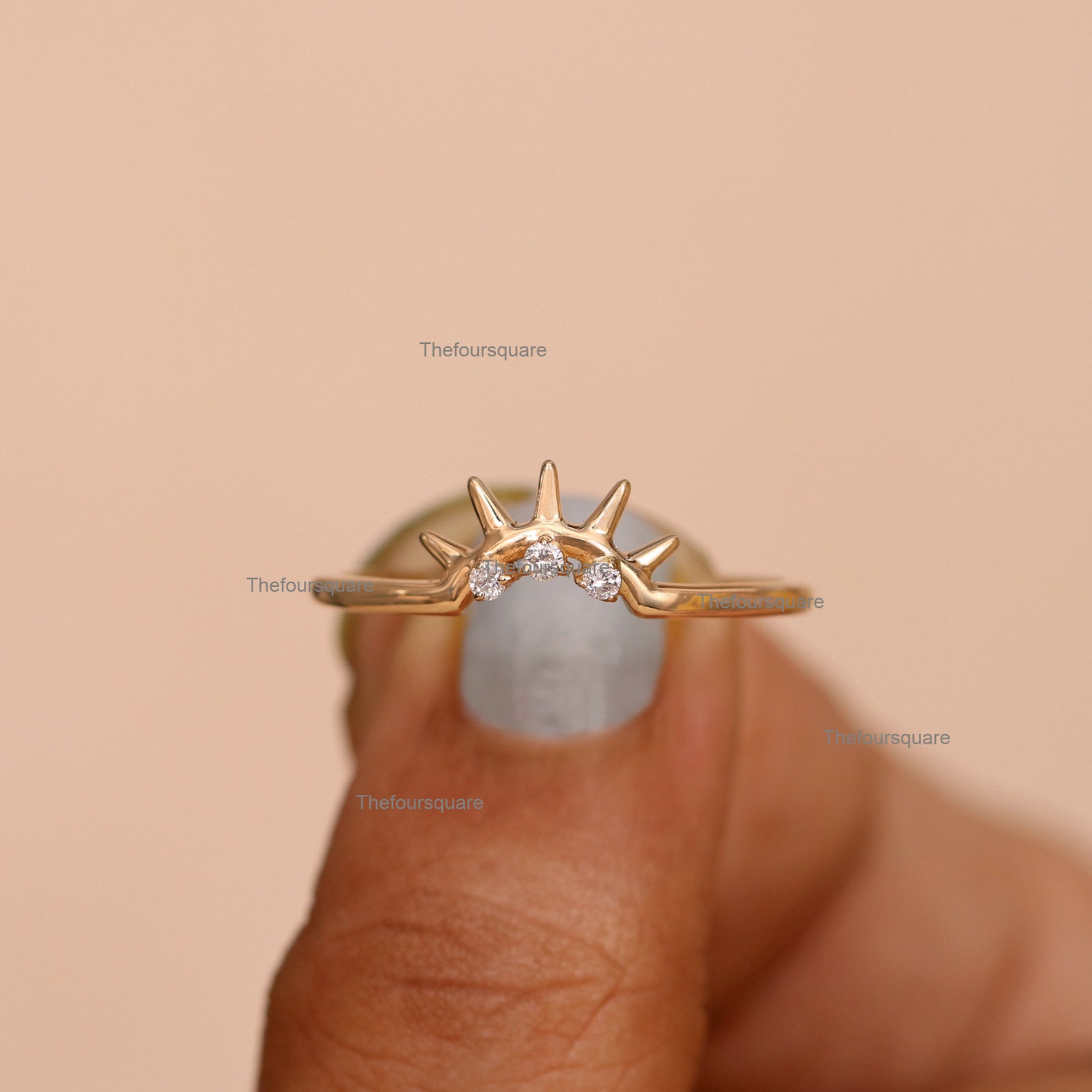 Diamond Spike Ring, 14k Gold Sunburst Ring, Mini Spike Ring, Trio ...
