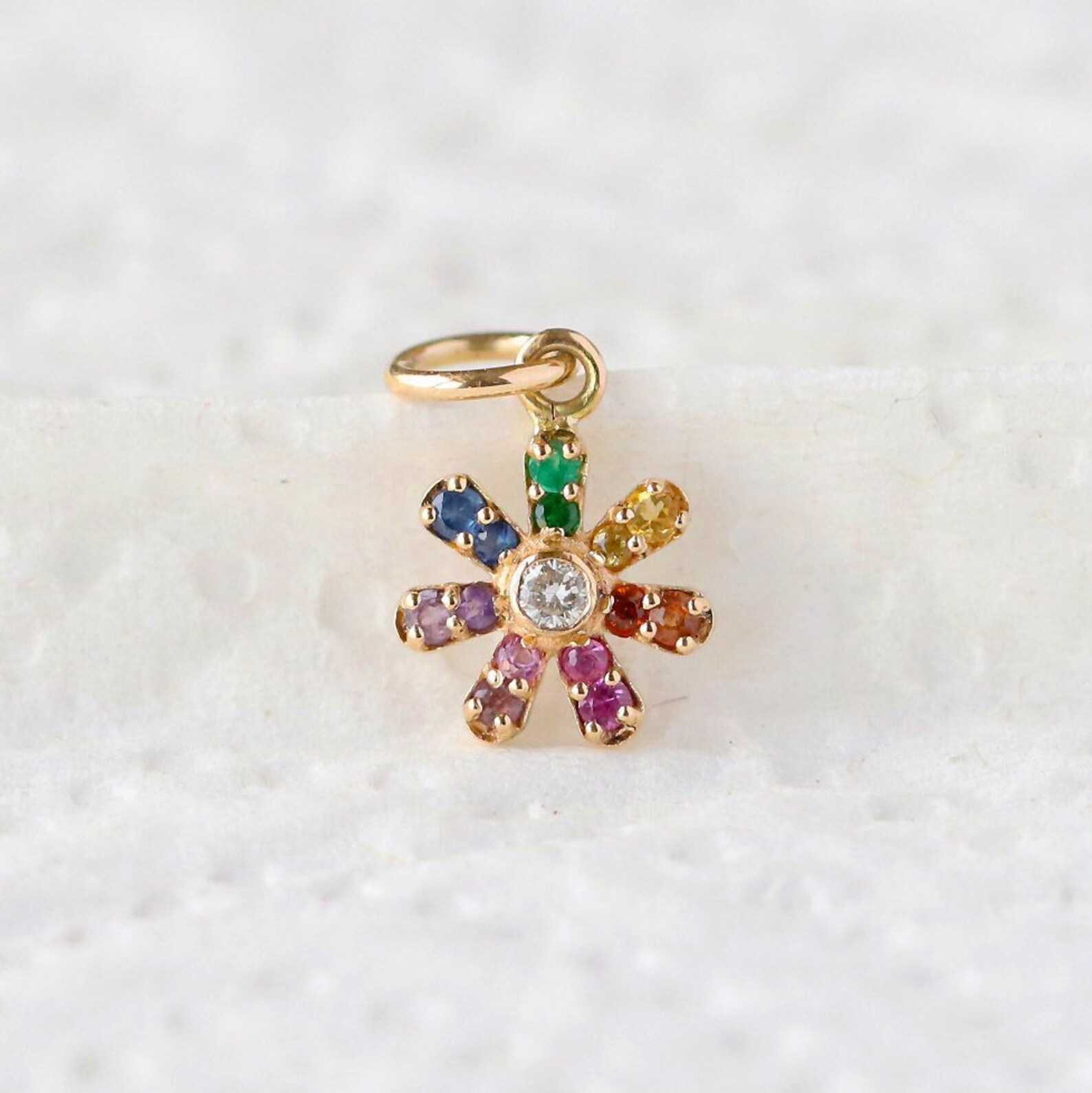Rainbow Sapphire Charm, 14k Gold Colorful Charm Pendant, Natural ...
