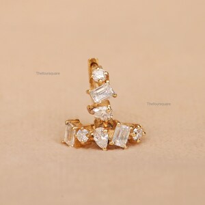 Diamond Multi Shape Hoops, Natural Diamonds Wedding Earrings, 14k Solid ...