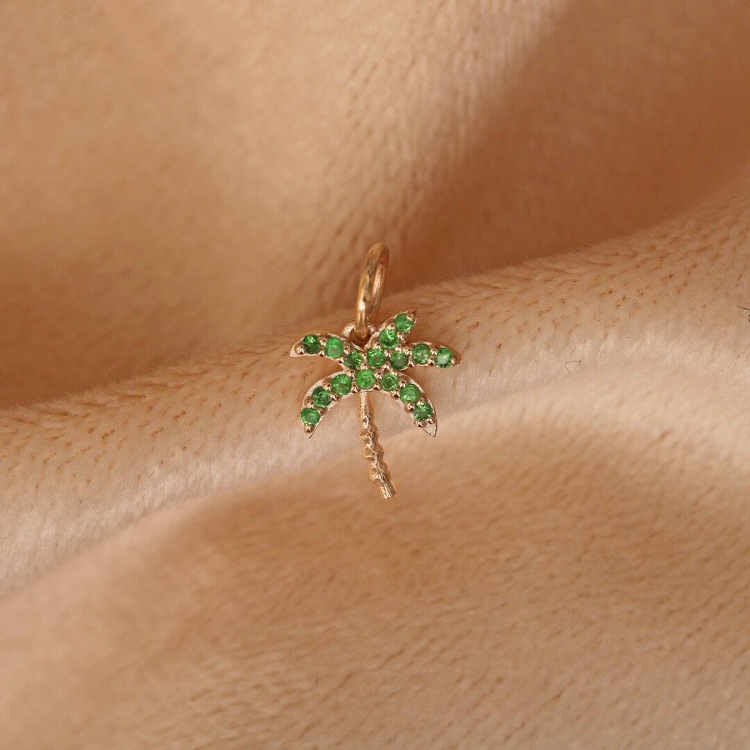 Solid 14k Yellow Gold Palm Tree Charm/ Genuine Tsavorite Wild Palm ...