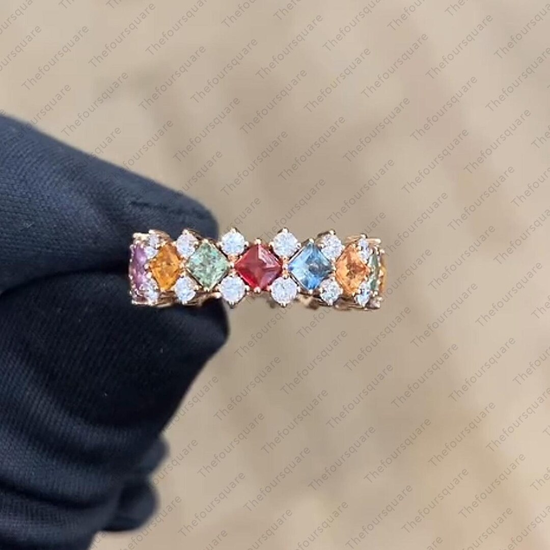Princess Eternity Ring, Multi Sapphire Full Eternity Band, 14k Solid ...