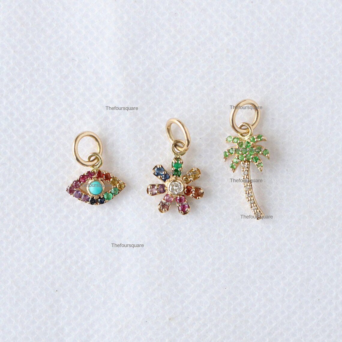 Rainbow Sapphire Charm, 14k Gold Colorful Charm Pendant, Natural ...