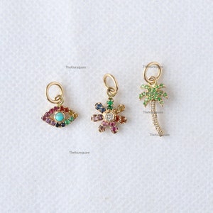 Rainbow Sapphire Charm, 14k Gold Colorful Charm Pendant, Natural ...