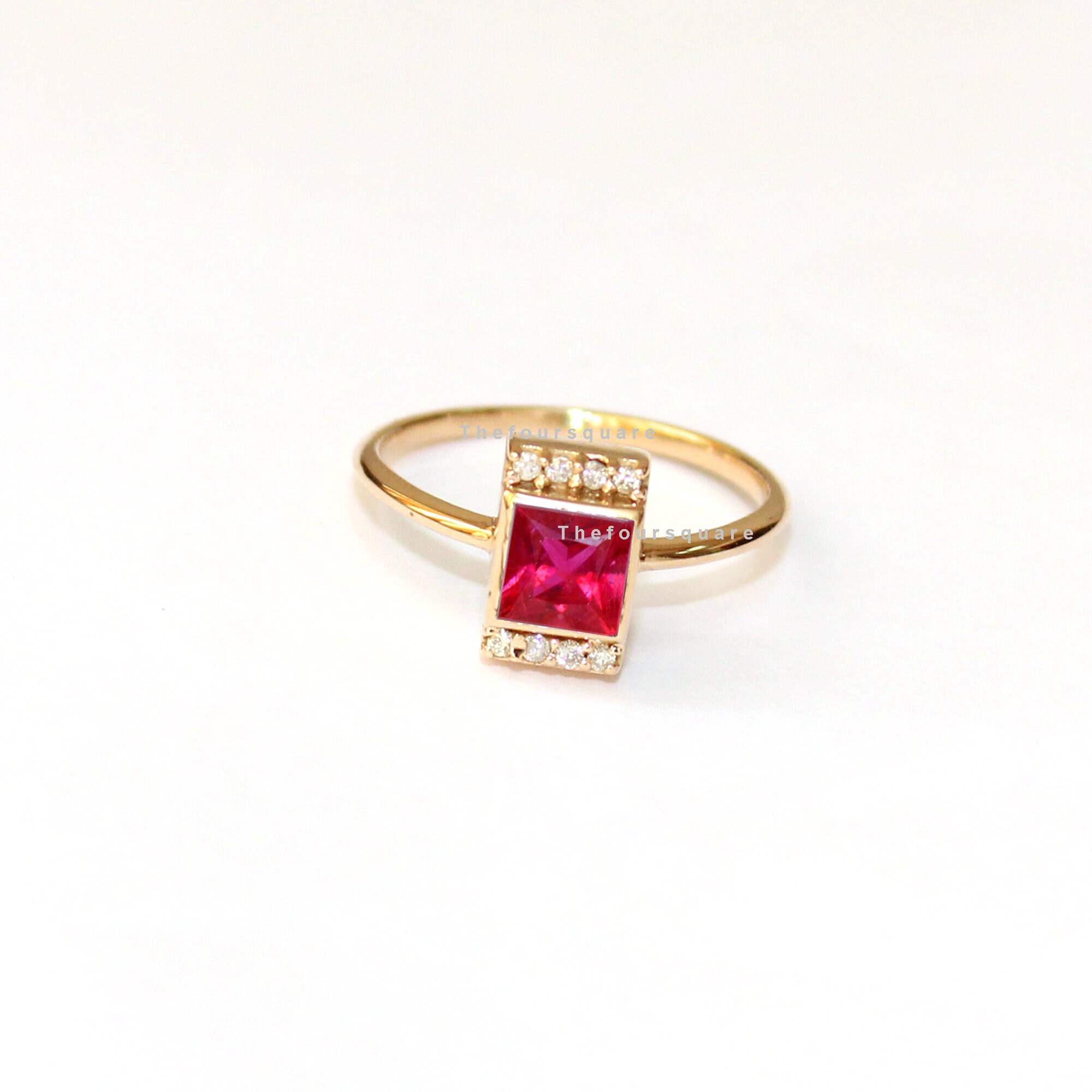 Princess Cut Ruby Gemstone with Diamond Pave Wedding Ring 14k | Etsy