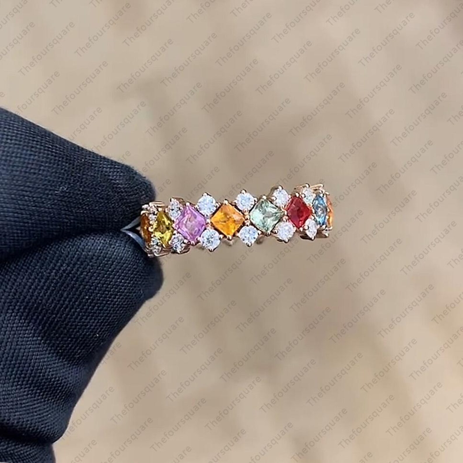 Princess Eternity Ring, Multi Sapphire Full Eternity Band, 14k Solid ...