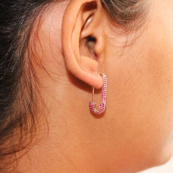 Genuine Ruby Studded Dangling Earrings Solid 14K Rose Gold | Etsy