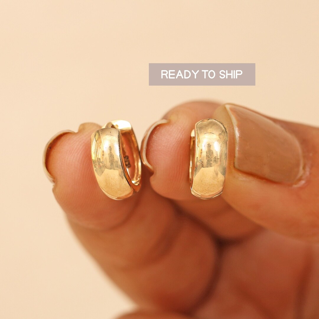 Plain Gold Wide Huggie Hoops, Dome Hoop Earrings, 14k Gold Minimalist ...