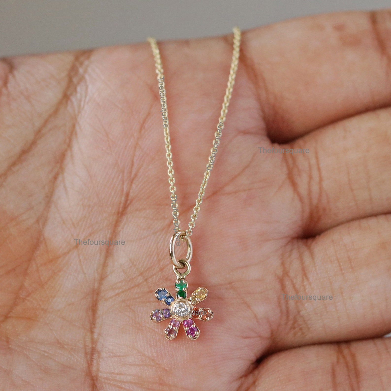 Rainbow Sapphire Charm, 14k Gold Colorful Charm Pendant, Natural ...