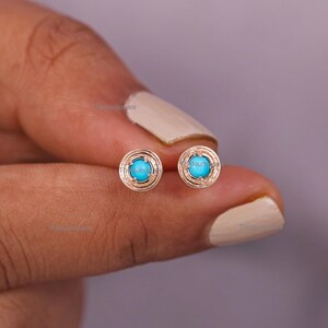 Turquoise Triple Layer Stud Earrings, Natural Turquoise Mini Earrings ...